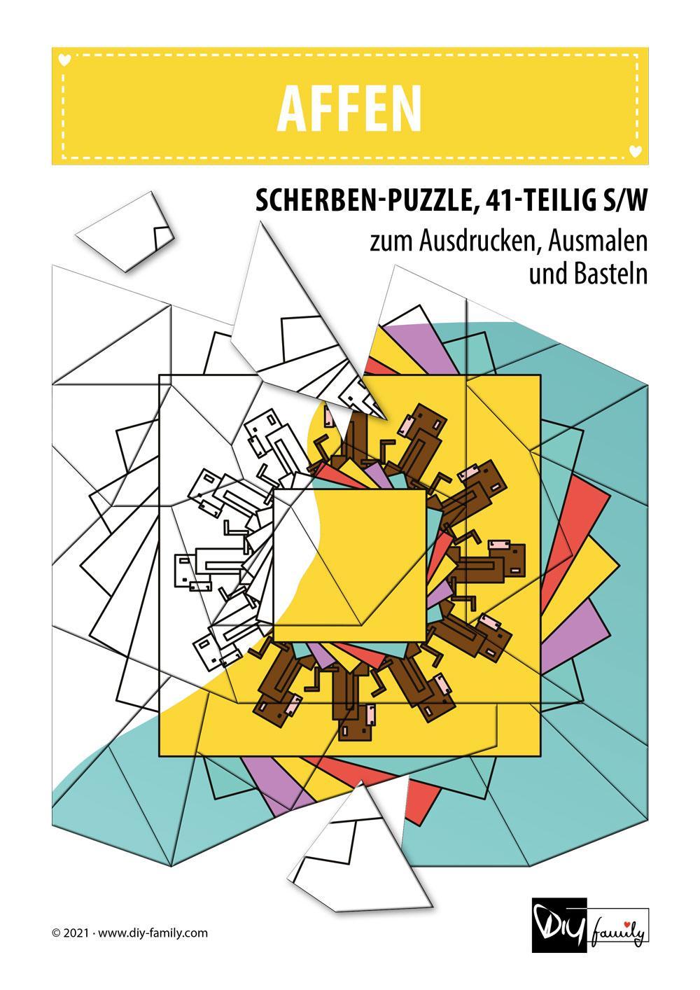 Affen – Scherben-Puzzle zum Ausdrucken, Ausschneiden und Ausmalen - DIY ...