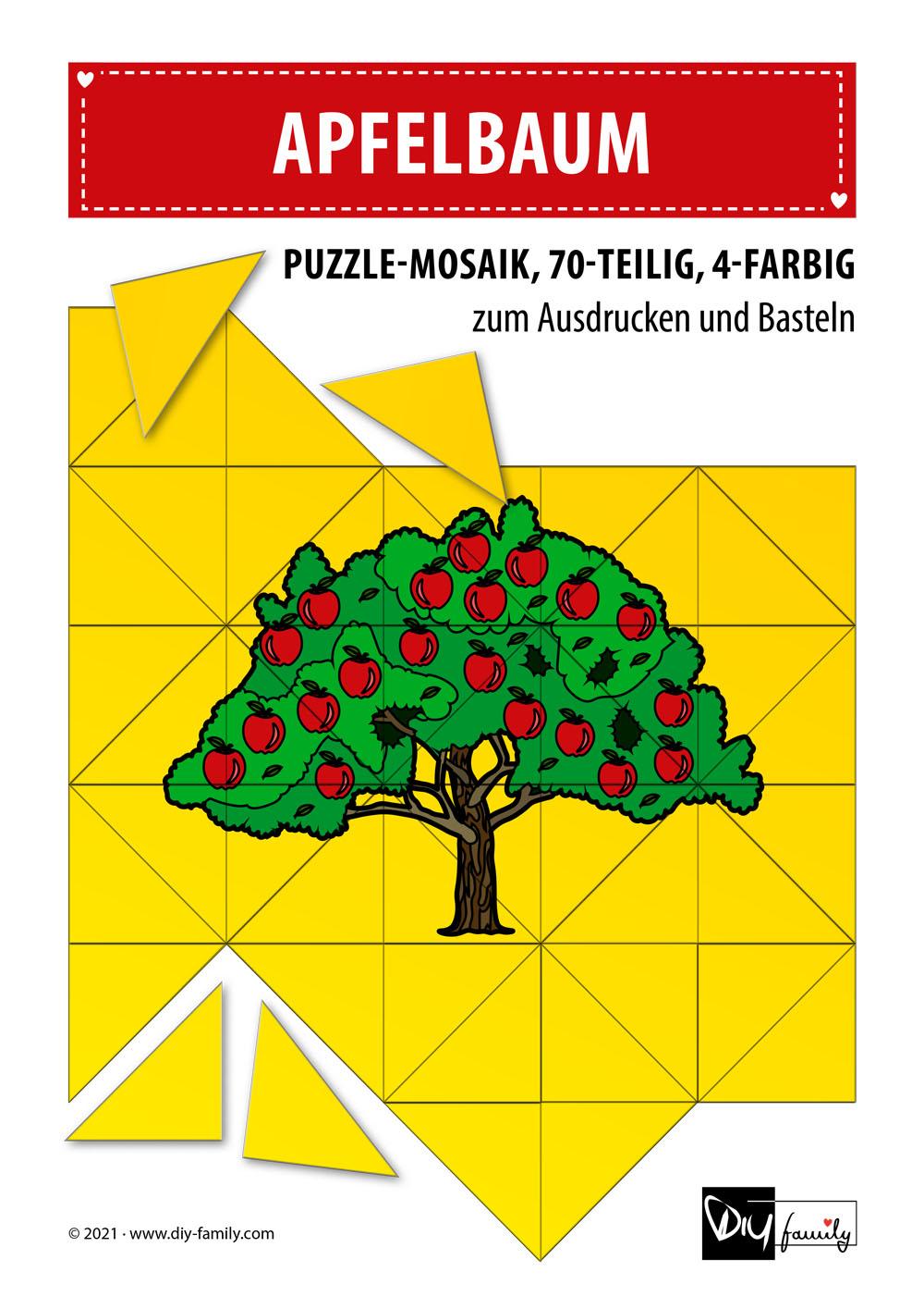 Apfelbaum – Mosaikpuzzle zum Ausschneiden und Basteln - DIY-Family