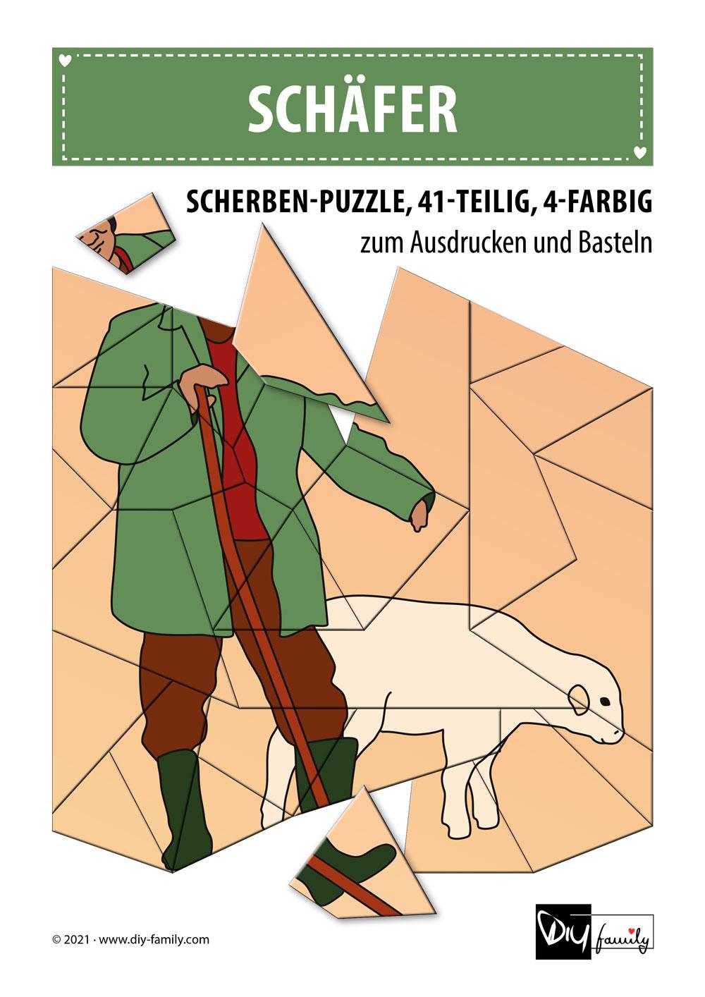 Schäfer – Scherben-Puzzle zum Ausdrucken und Ausschneiden - DIY-Family