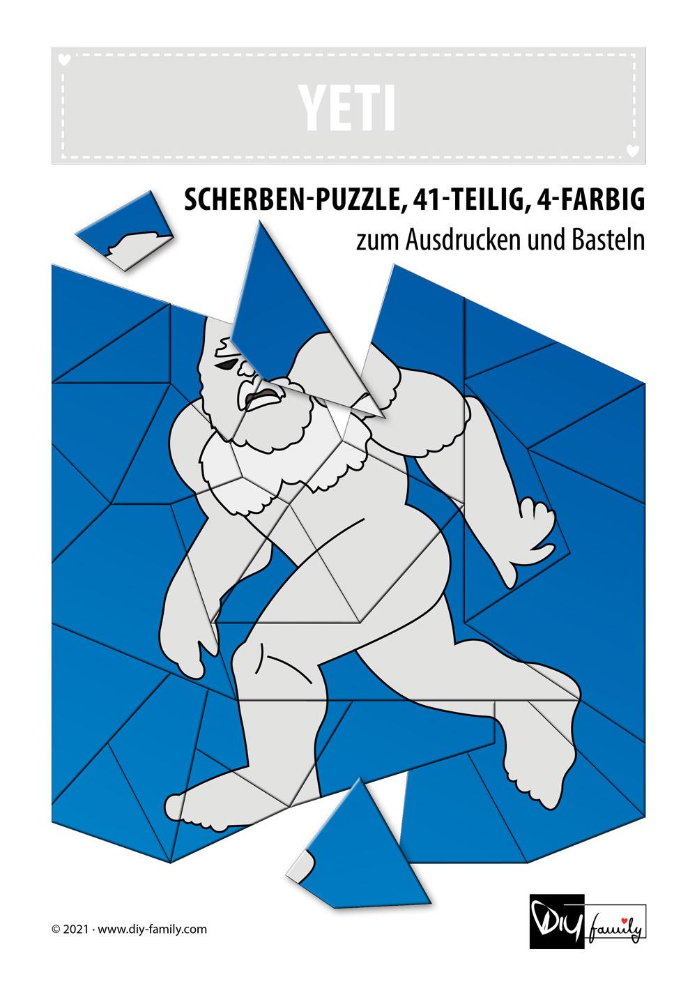 Yeti – Scherben-Puzzle zum Ausdrucken und Ausschneiden - DIY-Family